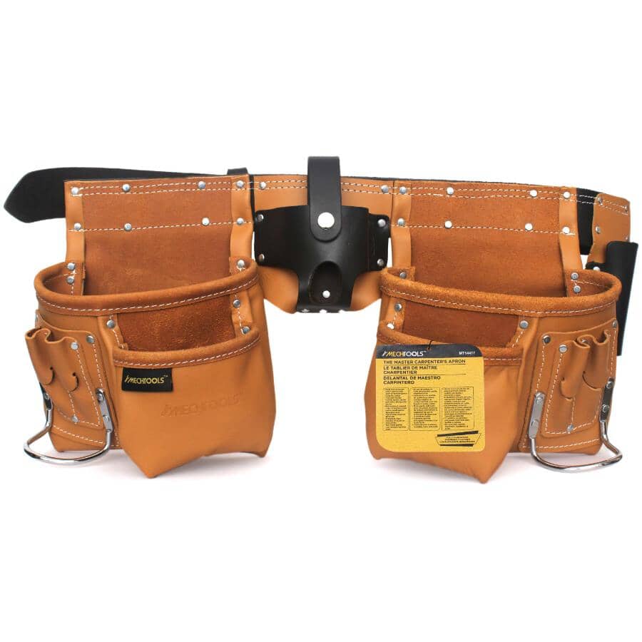 MECHTOOLS Professional Top Grain Leather Carpenters Waist Apron | Home ...