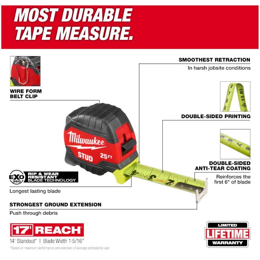 MILWAUKEE Stud 1-5/16" x 25' Tape Measure | Home Hardware