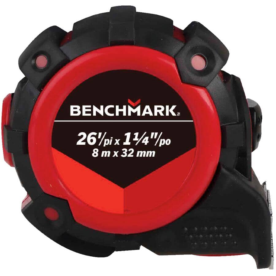 BENCHMARK 1-1/4" x 26'/8 m Double Sided Wide Blade Tape Measure | Home ...