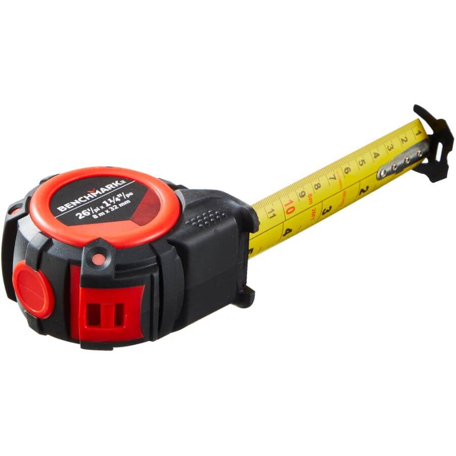 BENCHMARK 1-1/4" x 26'/8 m Double Sided Wide Blade Tape Measure | Home ...