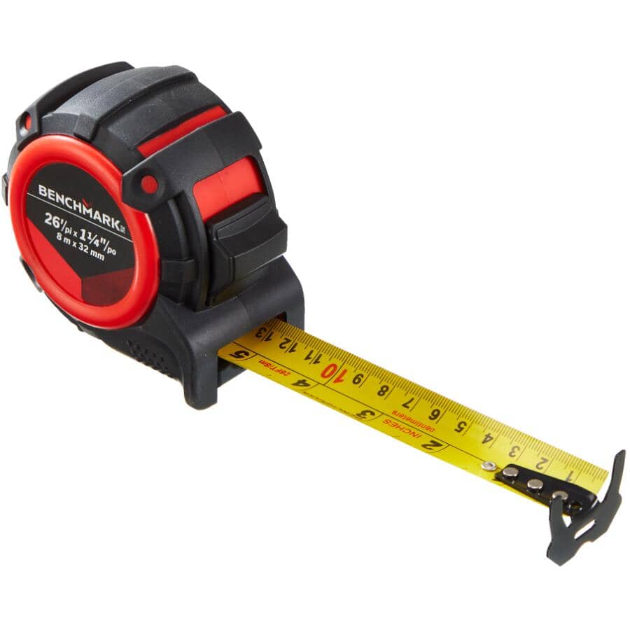 BENCHMARK 1-1/4" x 26'/8 m Double Sided Wide Blade Tape Measure | Home ...