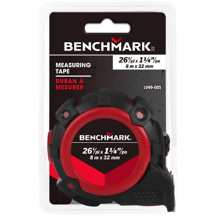 BENCHMARK 1-1/4" x 26'/8 m Double Sided Wide Blade Tape Measure | Home ...