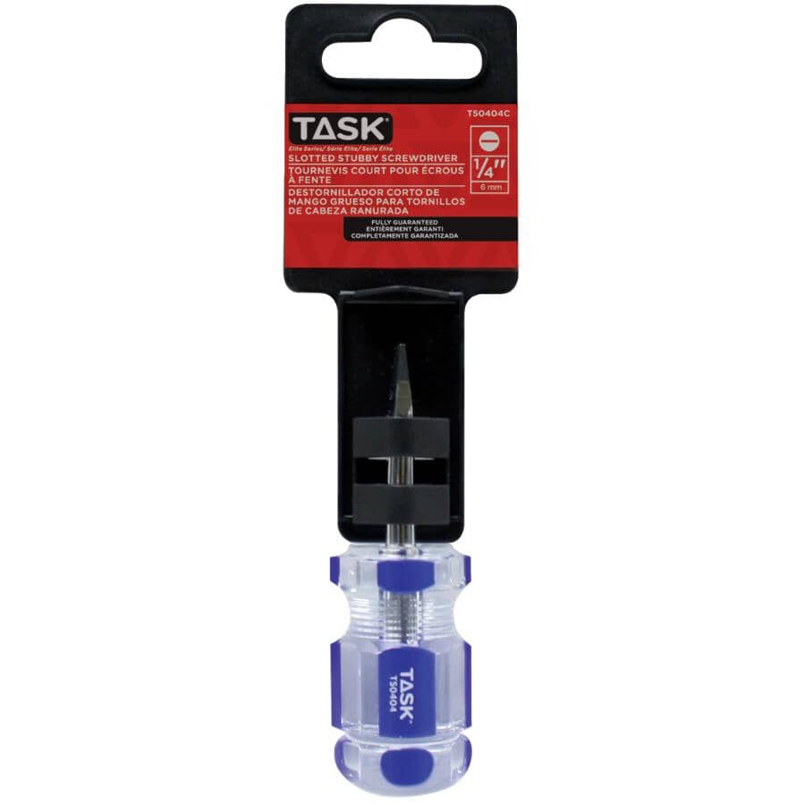 TASK 1/4" Slotted 1-1/2" Stubby Elite Acetate Hard Grip Screwdriver ...