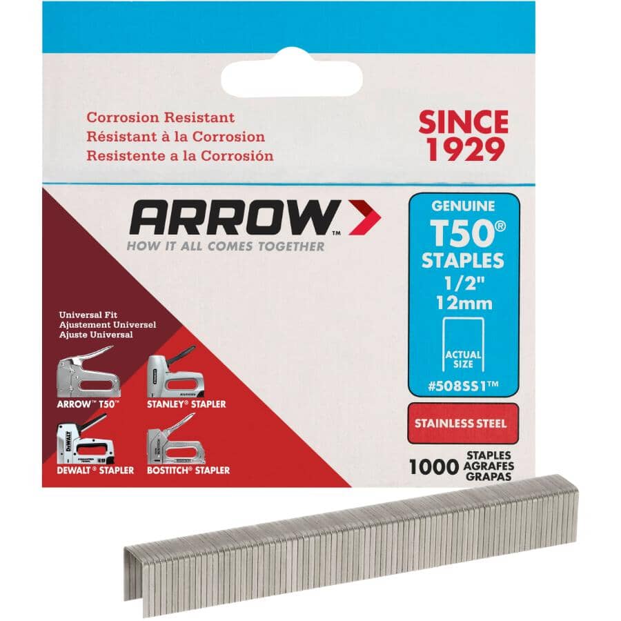 ARROW 1/2" Stainless Steel Staples, for T50 Stapler | Home Hardware