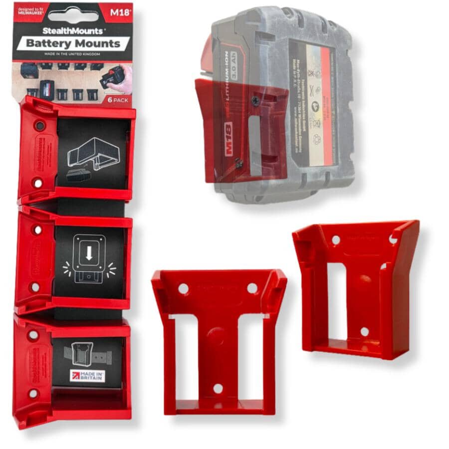 STEALTHMOUNTS Battery Mounts for Milwaukee M18 - Red, 6 Pack | Home ...
