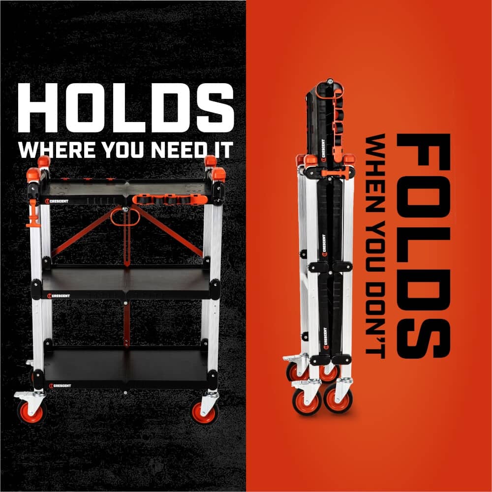 CRESCENT Siterunner 3 Shelf Folding Jobsite Cart | Home Hardware