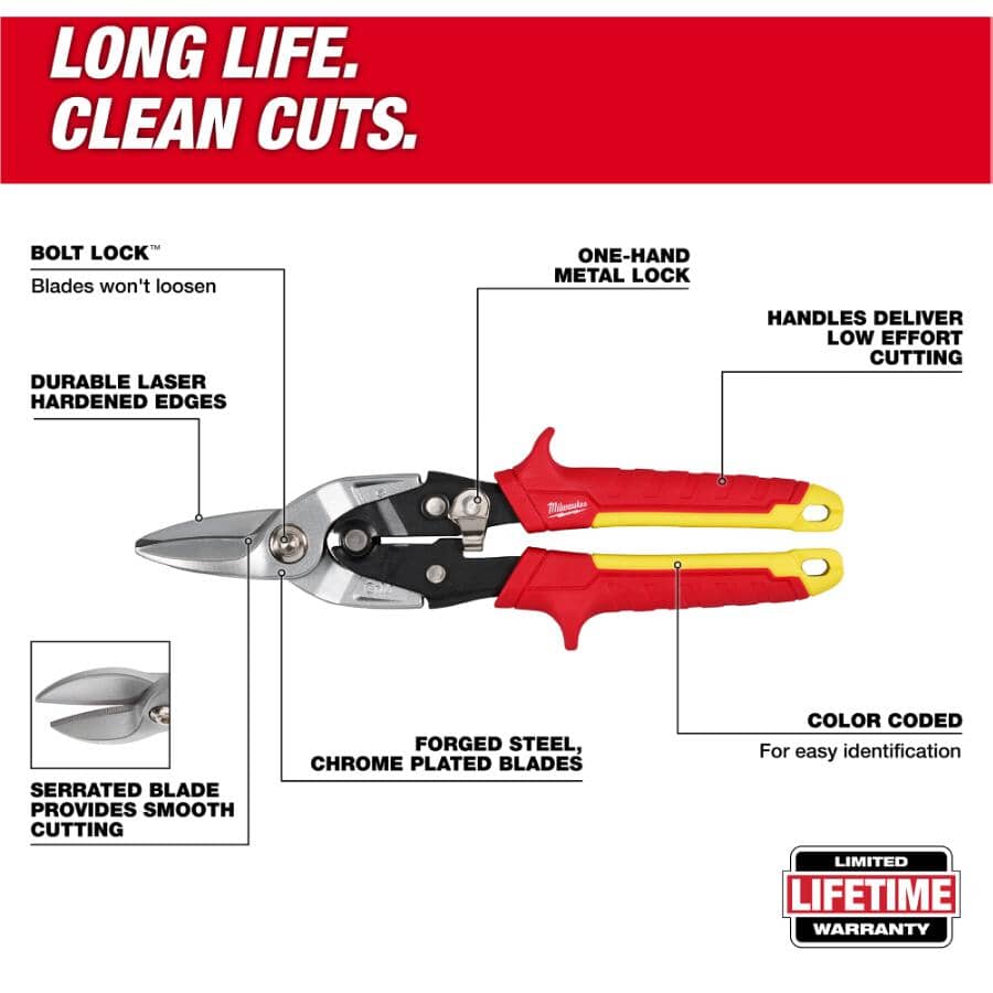 MILWAUKEE 10" Straight Cut Aviation Tin Snips | Home Hardware