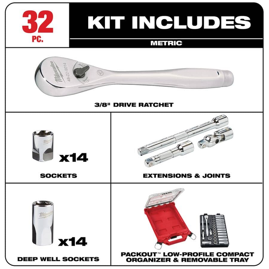 MILWAUKEE 3/8" Drive Metric Ratchet & Socket Set | Home Hardware