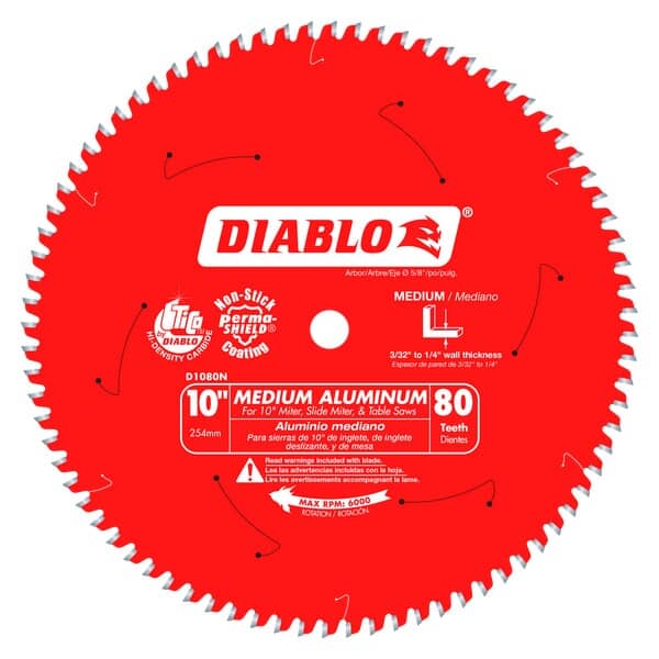 DIABLO 10" 80 Tooth Carbide Circular Saw Blade for Medium Aluminum ...