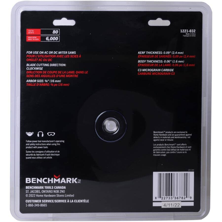 BENCHMARK 10” 80 Tooth Non Ferrous Metal Carbide Circular Saw Blade ...
