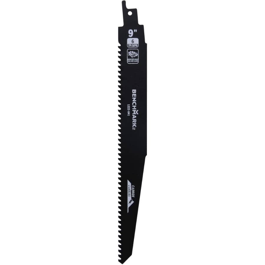 BENCHMARK 9" 6 Tooth Carbide Wood / Demolition Reciprocating Saw Blade ...