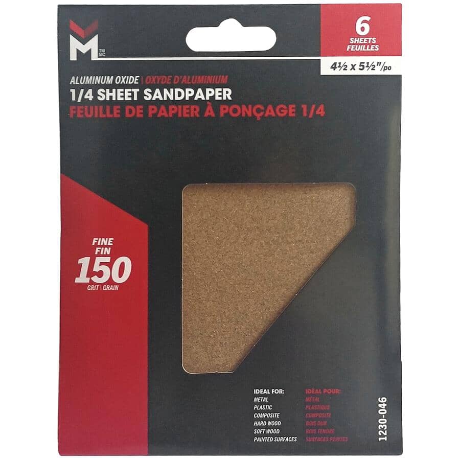 BENCHMARK 6 Pack 150 Grit 1/4 Sheet Aluminum Oxide Sandpaper | Home ...