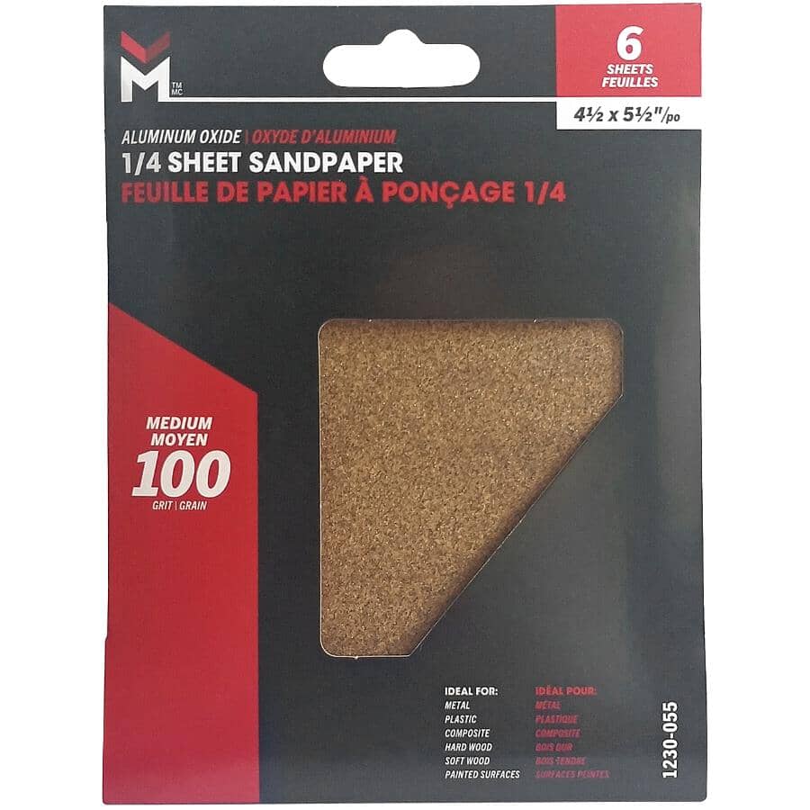 BENCHMARK 6 Pack 100 Grit 1/4 Sheet Aluminum Oxide Sandpaper | Home ...