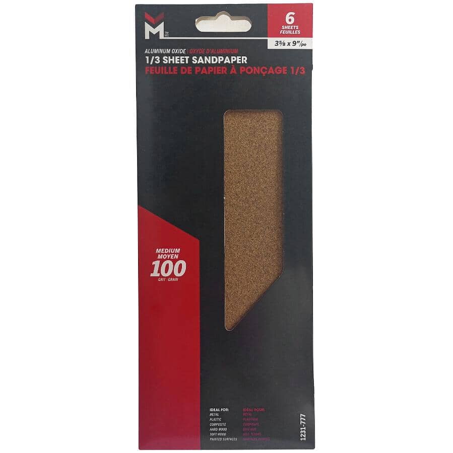 BENCHMARK 6 Pack 9" x 11" 1/3 Sheet 100 Grit Aluminum Oxide Sandpaper ...