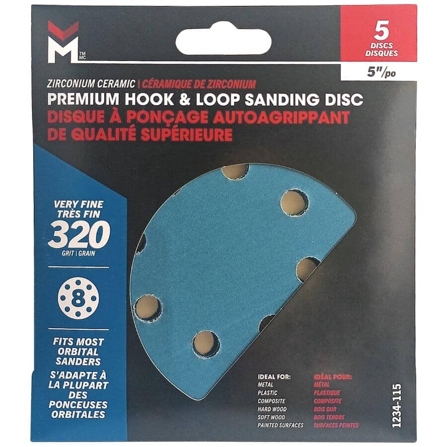 BENCHMARK 5" 320 Grit Zirconium Ceramic Hook & Loop Sanding Discs, with ...