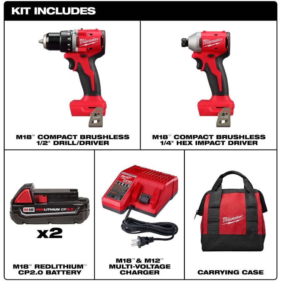 MILWAUKEE M18 Redlithium Cordless Compact Drill Driver & Impact Driver ...