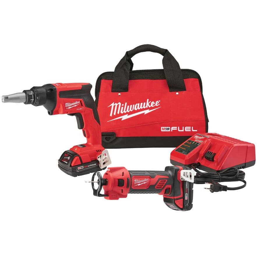 MILWAUKEE M18 Fuel 18V Cordless Drywall Screw Gun & Cut Out Tool Combo ...