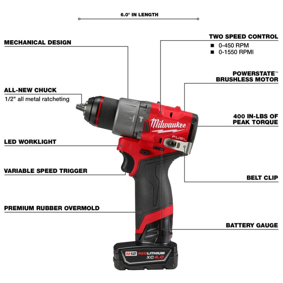 MILWAUKEE M12 Fuel 12V Cordless Hammer Drill & Impact Driver Combo Kit ...