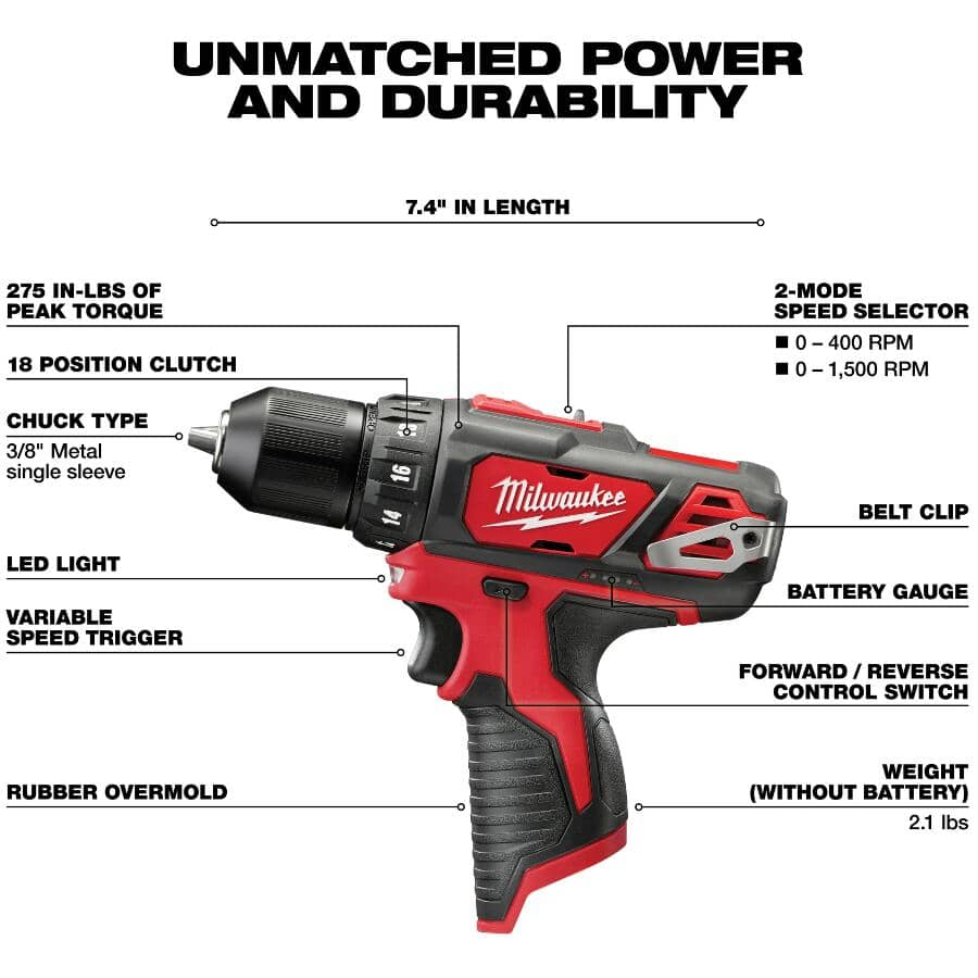 MILWAUKEE M12 Redlithium Cordless 3/8" Drill Driver Kit – 12V + 2 ...