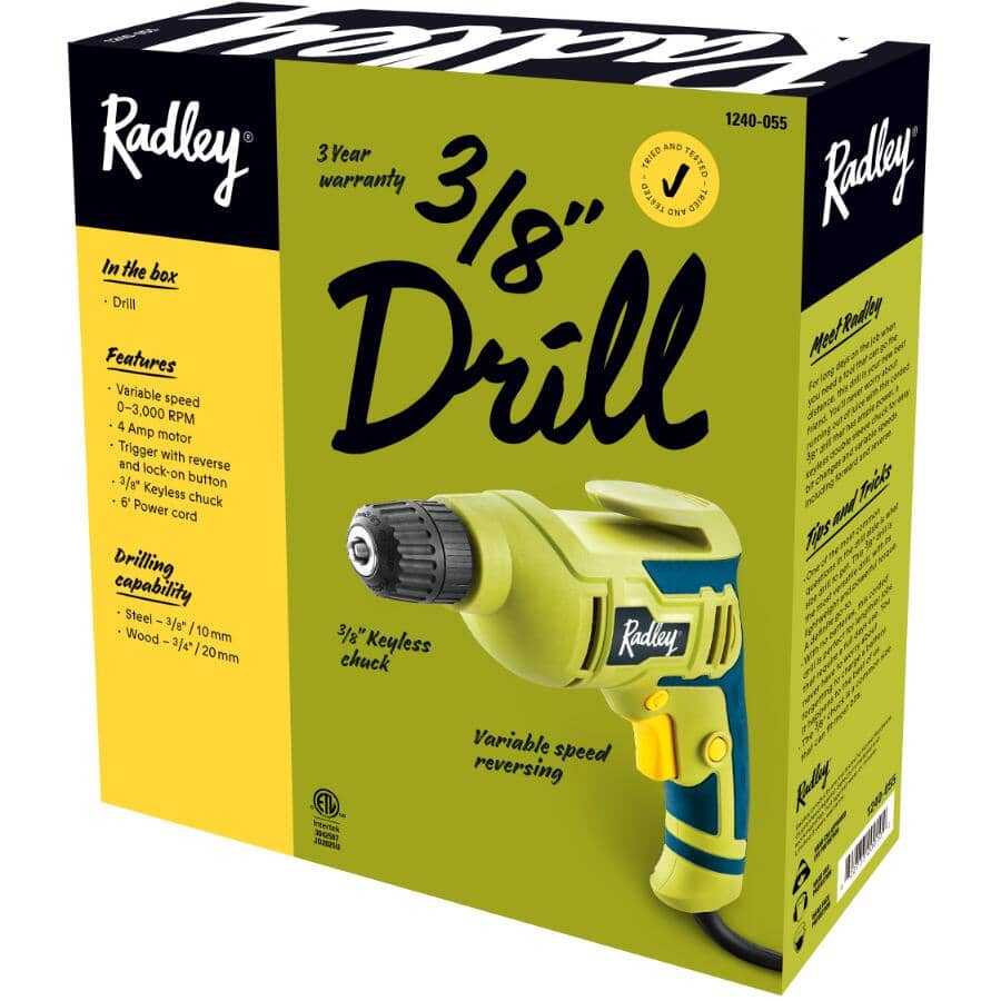 RADLEY 3/8" 4 Amp Variable Speed Reversing Corded Drill | Home Hardware
