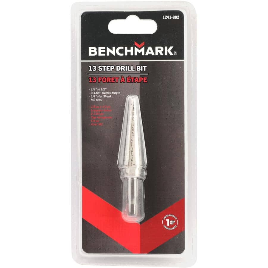 BENCHMARK 1/4" 13 Hole High Speed M2 Steel Step Drill Bit | Home Hardware