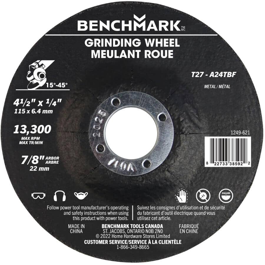 BENCHMARK 4-1/2" x 1/4" x 7/8" Depressed Centre Metal Grinding Wheel ...
