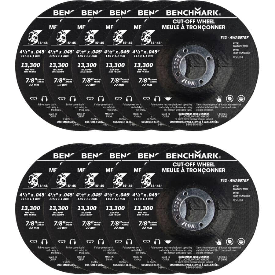 BENCHMARK 4-1/2" x 0.045" x 7/8" Depressed Centre Metal Cut-Off Wheels ...