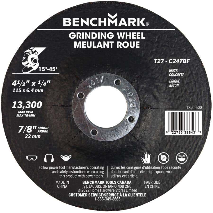 BENCHMARK 4-1/2" x 1/4" x 7/8" Depressed Centre Masonry Grinding Wheel ...