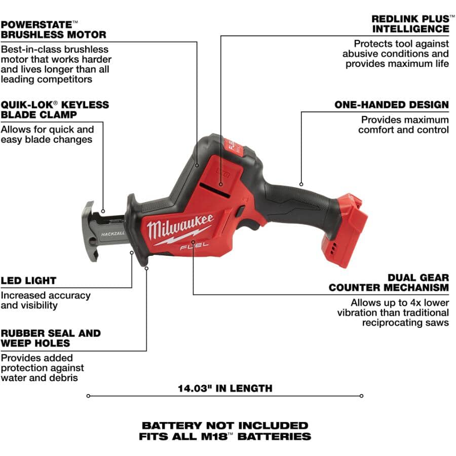 MILWAUKEE M18 Fuel Hackzall 18V Lithium-ion Cordless Reciprocating Saw ...