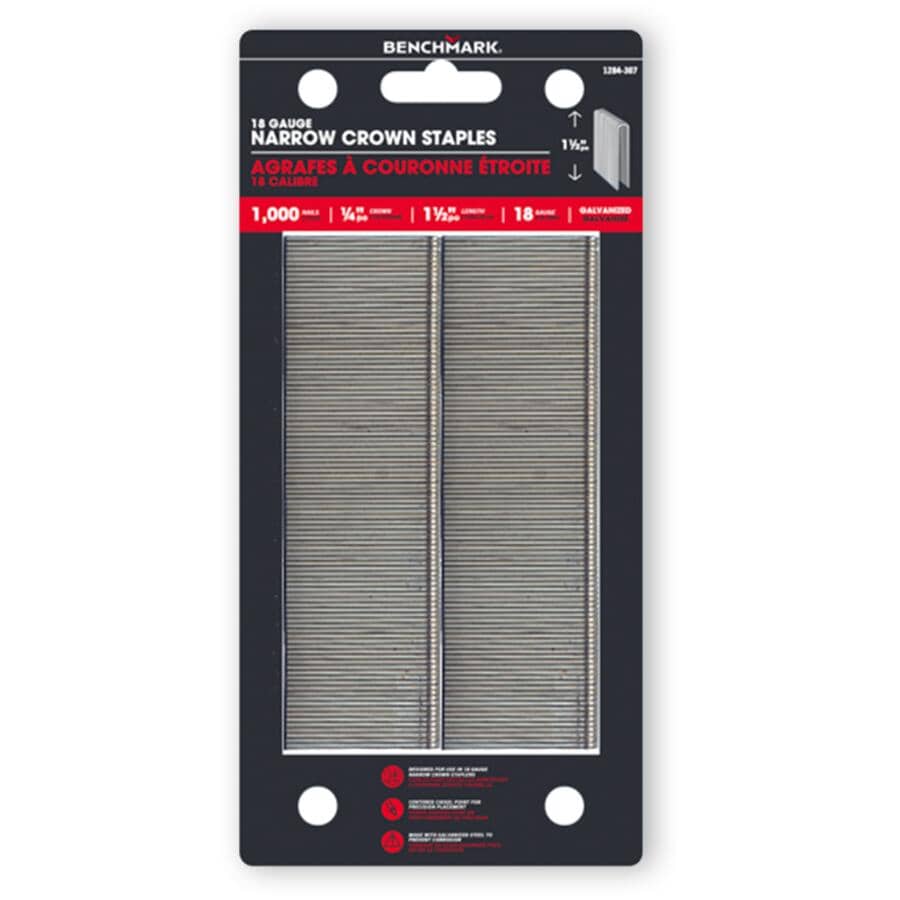 BENCHMARK 1-1/2" 18 Gauge Galvanized Narrow Crown Staples | Home Hardware