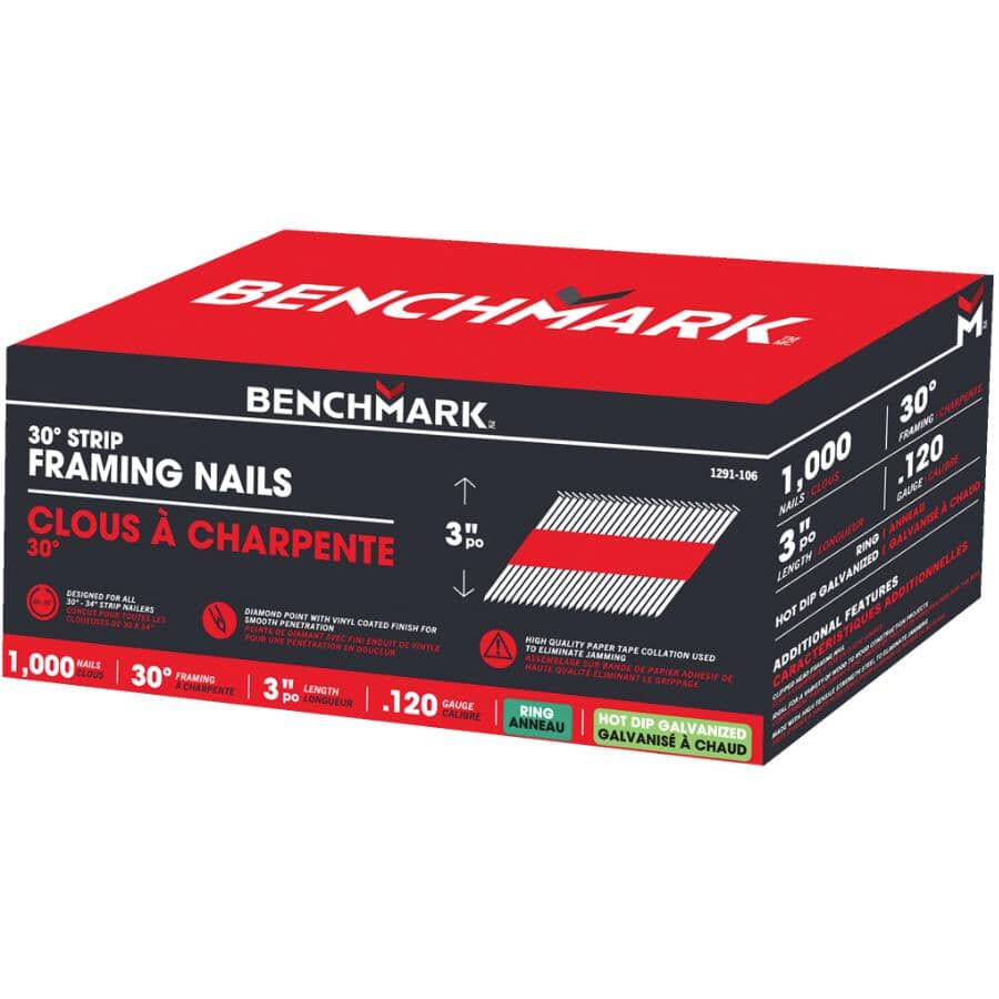 BENCHMARK 3" x 0.120 Gauge Ring HDG Strip Framing Nails | Home Hardware
