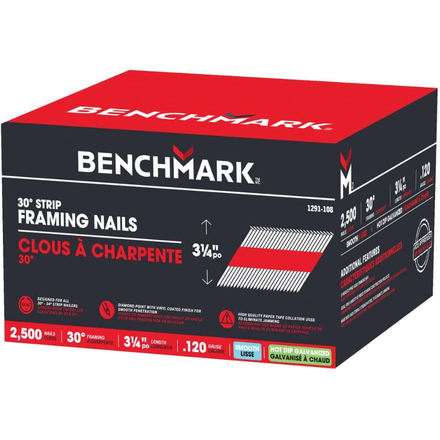 BENCHMARK 3-1/4" x 0.120 Gauge Smooth HDG Strip Framing Nails | Home ...