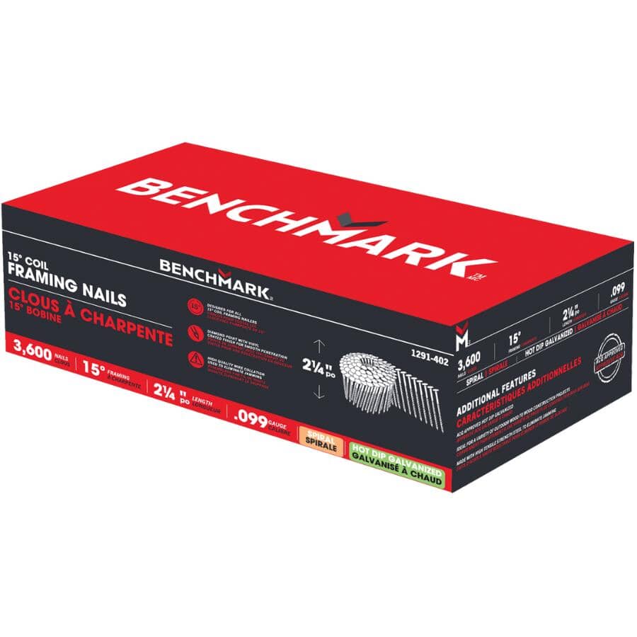 BENCHMARK 2-1/4" 0.099 Gauge HDG Spiral Coil Framing Nails | Home Hardware