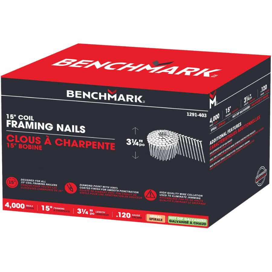 BENCHMARK 3-1/4" 0.120 Gauge HDG Spiral Coil Framing Nails | Home Hardware