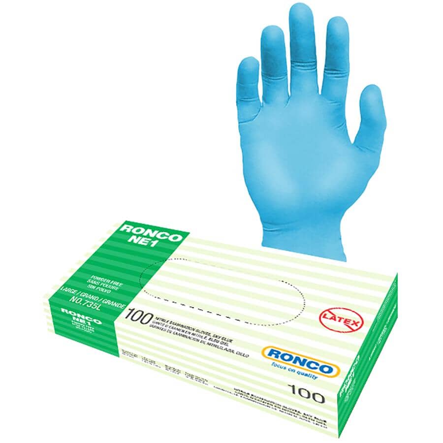RONCO 100 Pack Large NE1 Sky Blue Nitrile Examination Gloves | Home ...