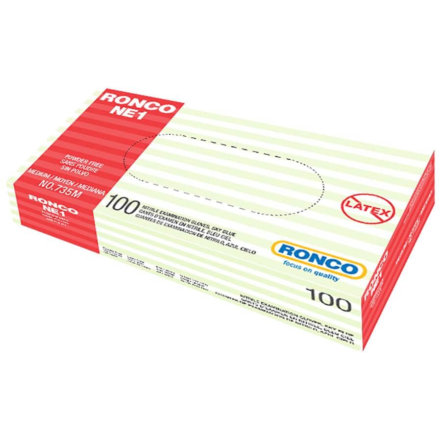 RONCO 100 Pack Medium NE1 Sky Blue Nitrile Examination Gloves | Home ...