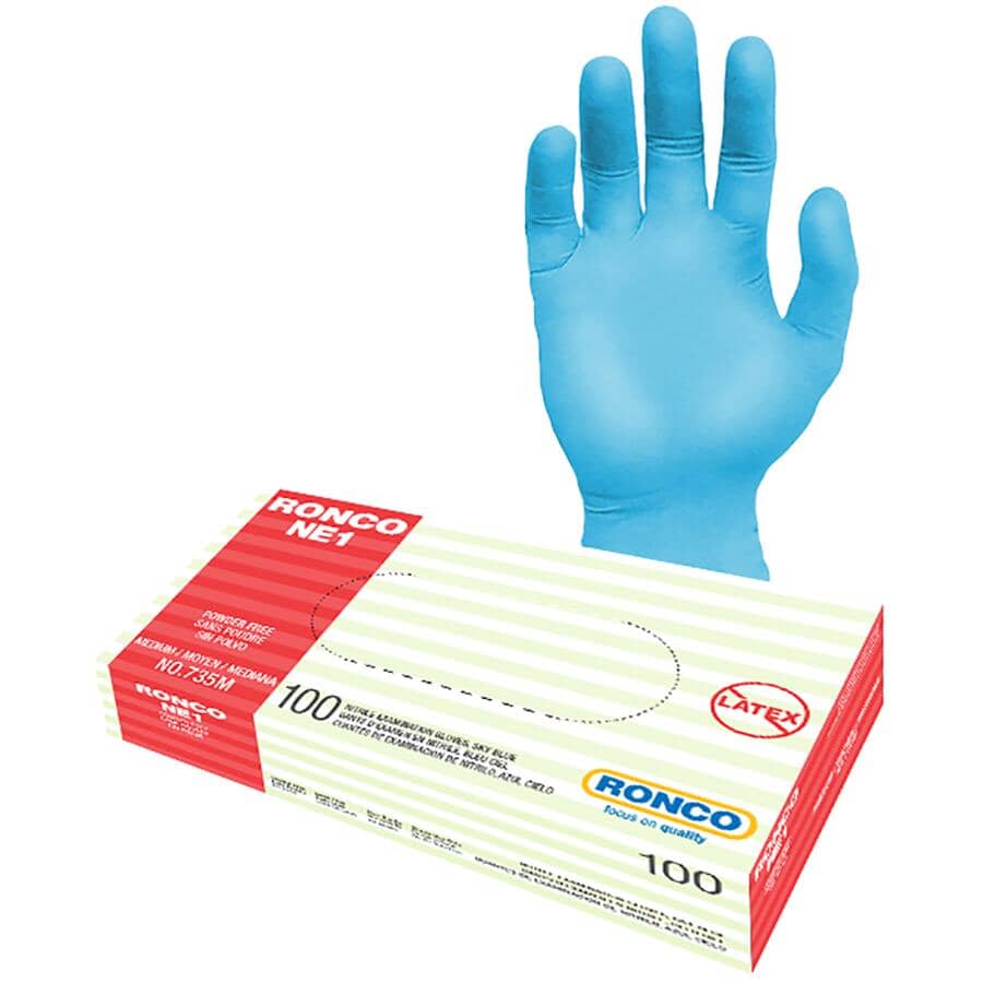 RONCO 100 Pack Medium NE1 Sky Blue Nitrile Examination Gloves | Home ...