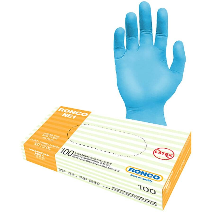 RONCO 100 Pack Extra Large NE1 Sky Blue Nitrile Examination Gloves ...