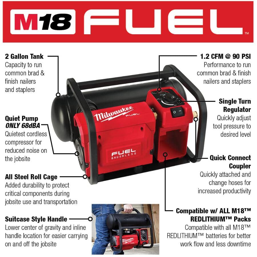 MILWAUKEE M18 Fuel 2.0 Gal 18V Quiet Air Compressor | Home Hardware