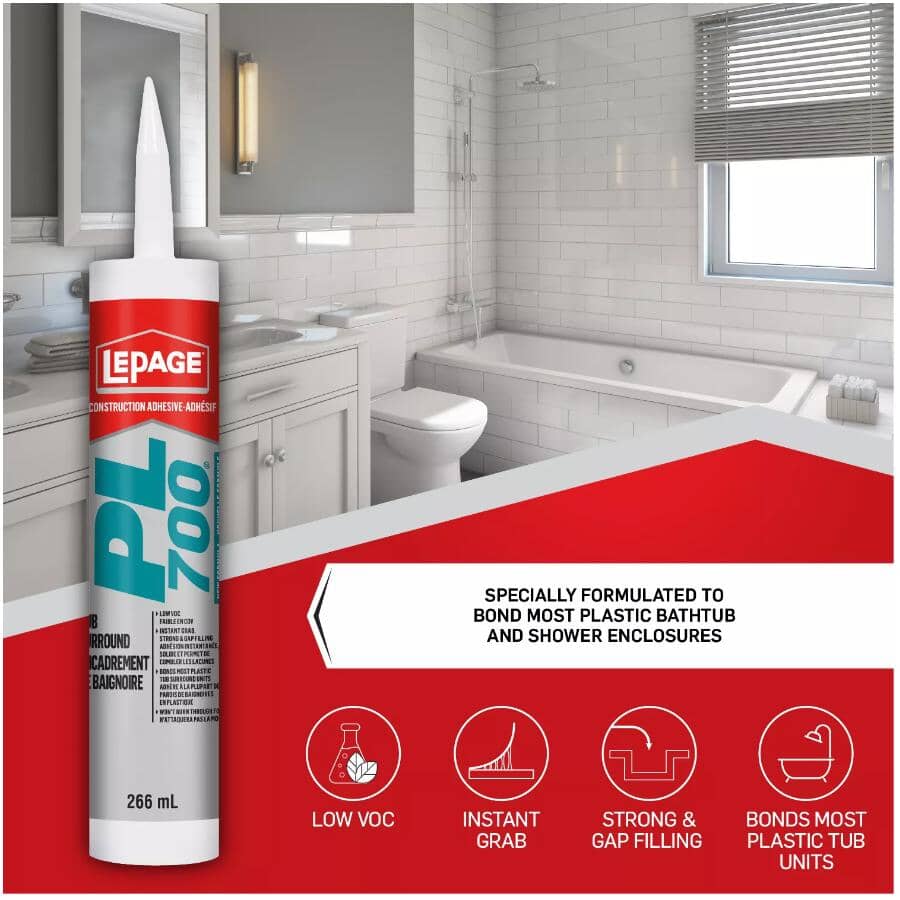 LEPAGE Adhésif de construction pour contour de bain PL 700, 266 ml | Home Hardware