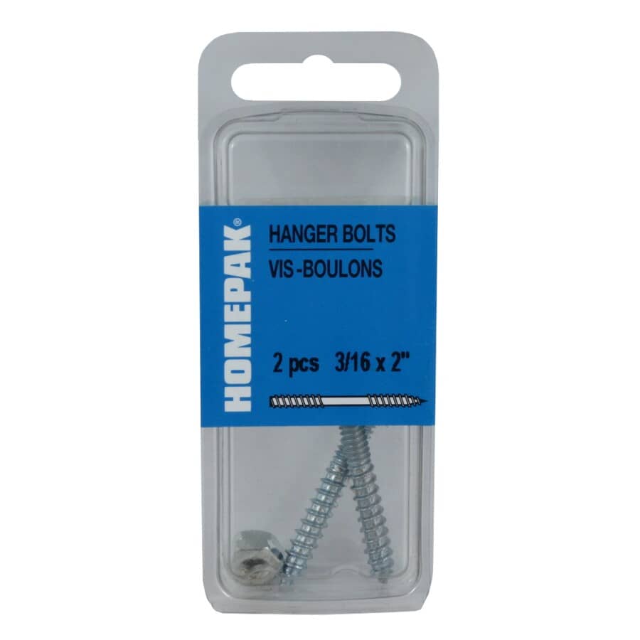 HOME PAK 2 Pack 3/16" x 2" Zinc Plated Hanger Bolt, with Nuts | Home ...