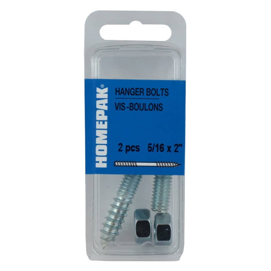 HOME PAK 2 Pack 5/16" x 2" Zinc Plated Hanger Bolts, with Nuts | Home ...