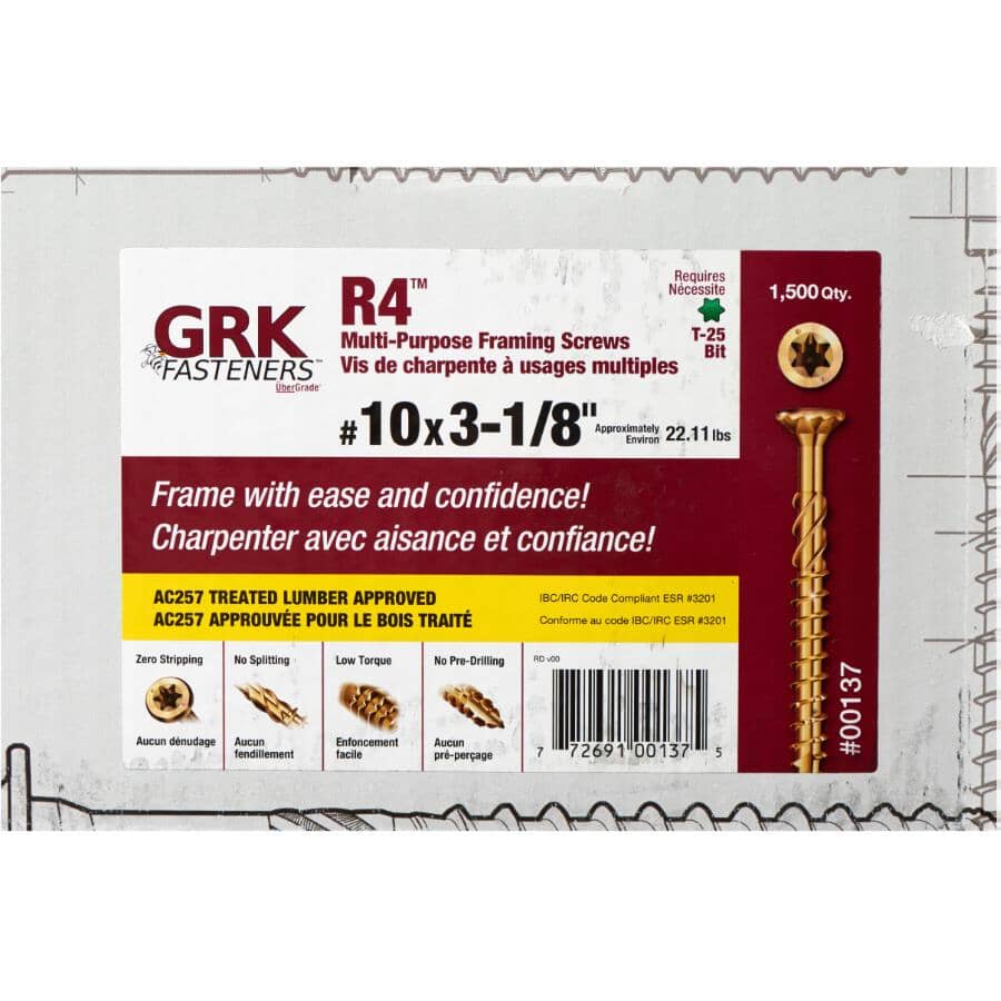 GRK FASTENERS #10 x 3-1/8" Climatek Star Drive R4 Structural Wood ...