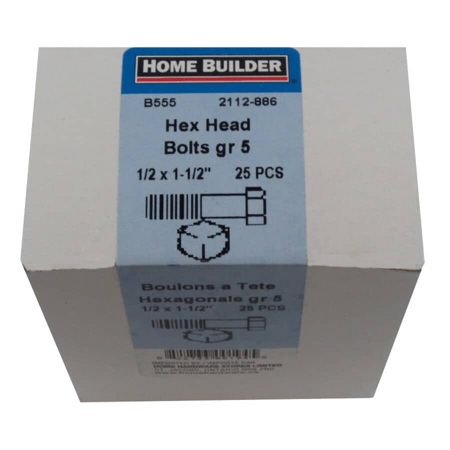 HOME BUILDER 1/2" x 1-1/2" #5 Zinc Plated Coarse Hex Bolt | Home Hardware