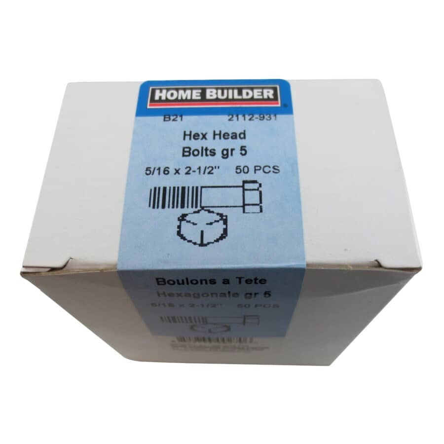 HOME BUILDER 5/16" x 2-1/2" #5 Zinc Plated Coarse Hex Bolt | Home Hardware