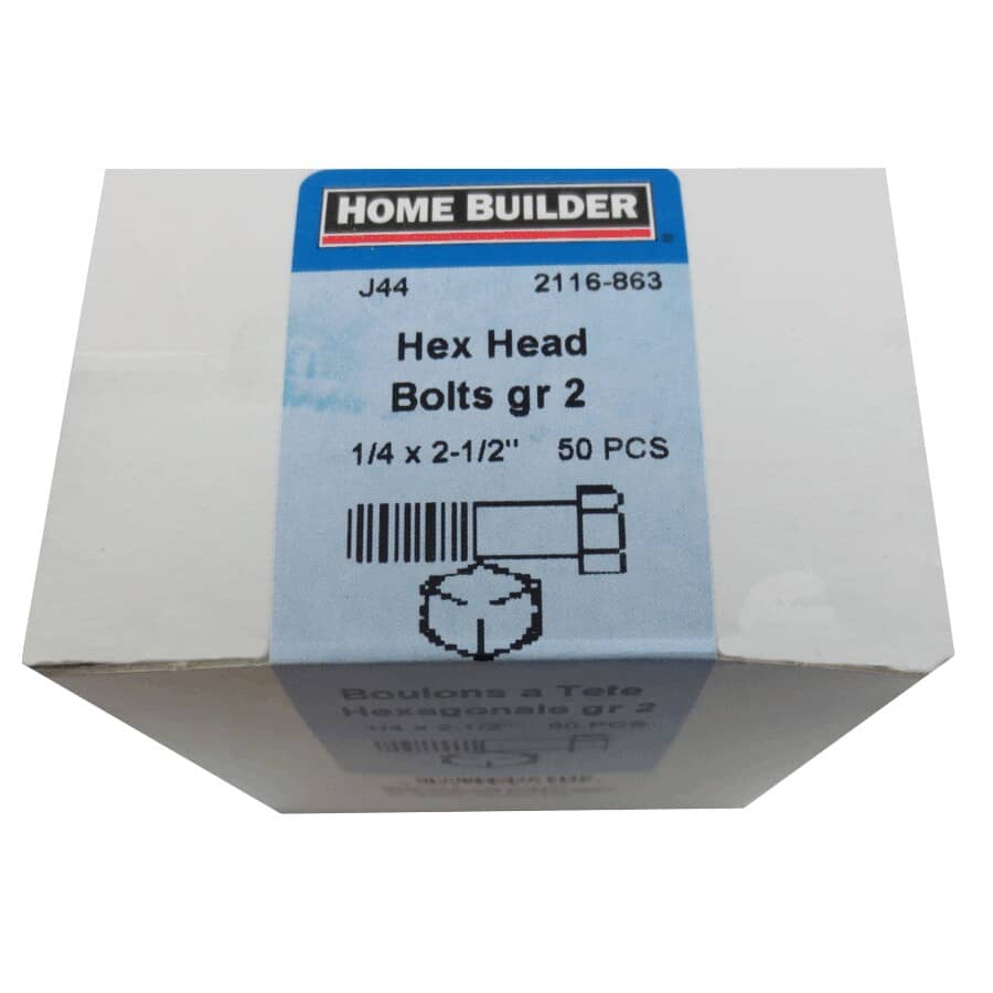 HOME BUILDER 1/4" x 2-1/2" #2 Zinc Plated Coarse Hex Bolt | Home Hardware