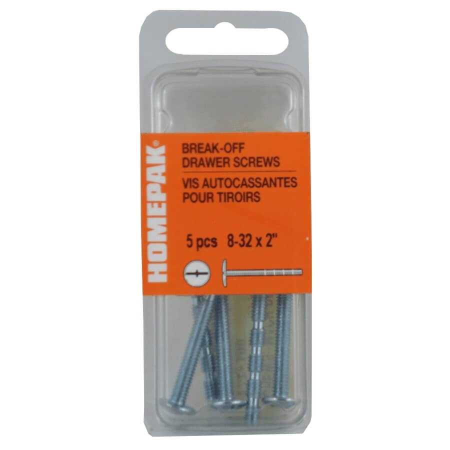 HOME PAK 5 Pack #8-32 x 2" Drawer Machine Screws | Home Hardware