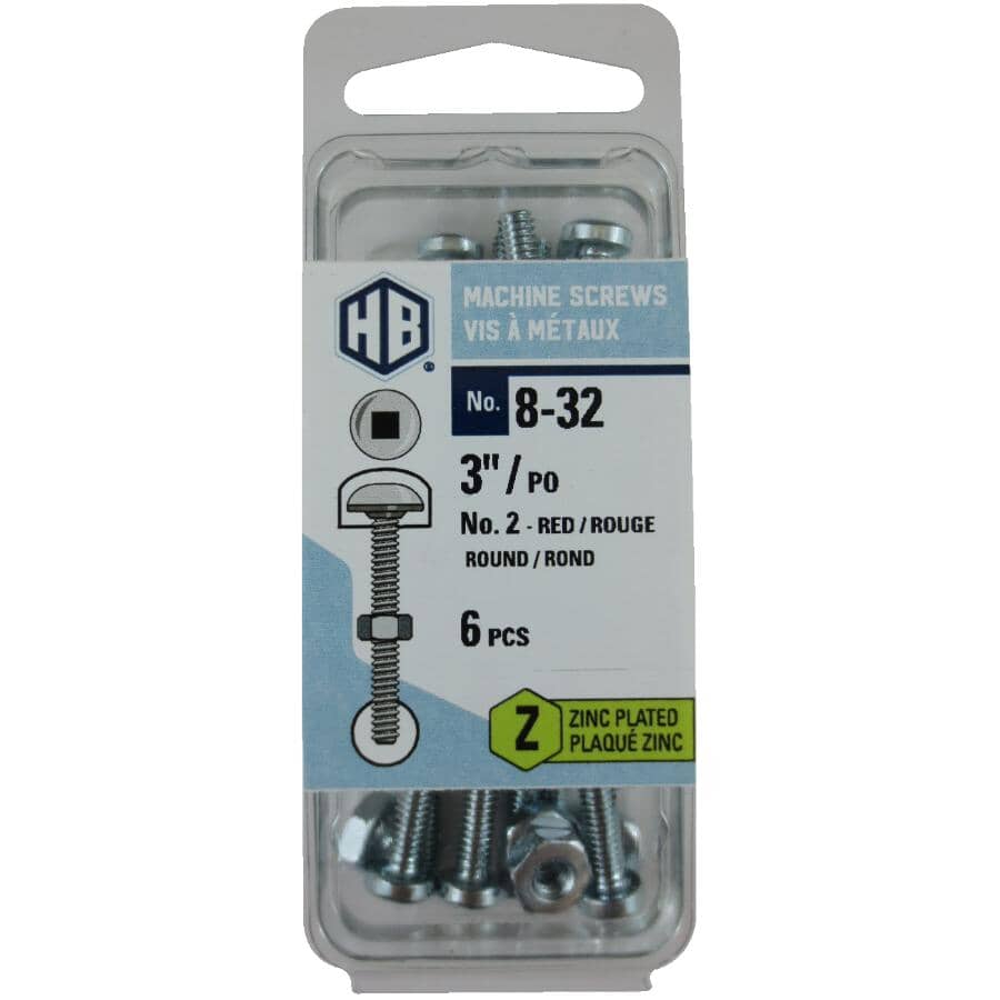 HOME BUILDER 6 Pack #8-32 x 3" Zinc Plated Round Head Machine Screws ...