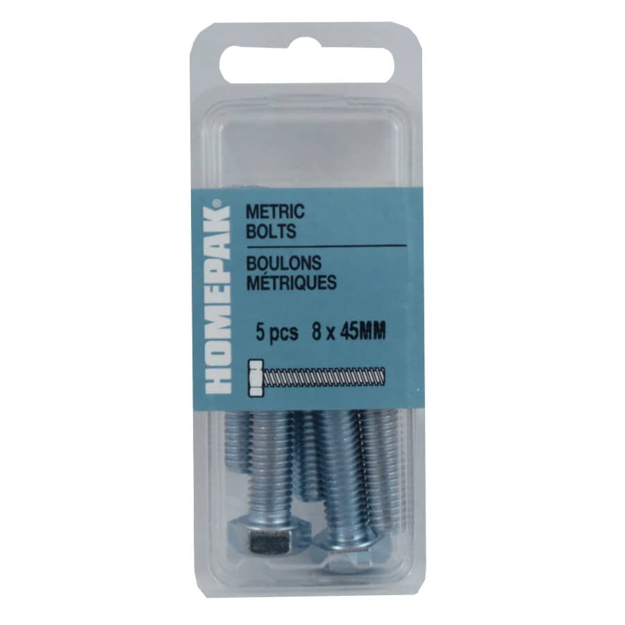 HOME PAK 5 Pack M8 x 45mm #8.8 Zinc Plated Coarse Hex Bolts | Home Hardware