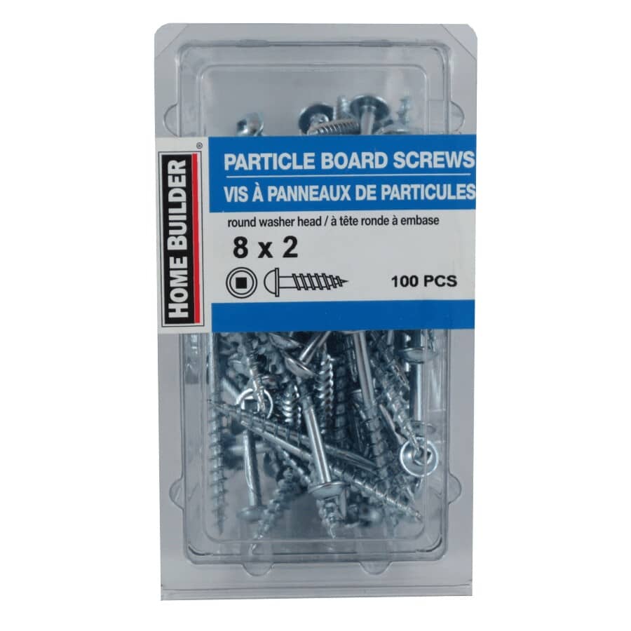 HOME BUILDER 100 Pack #8 x 2" Round Head Zinc Plated Particle Board ...